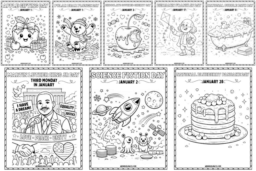 Free Holiday Coloring Pages (Weird Holidays Edition) - Weird Holidays