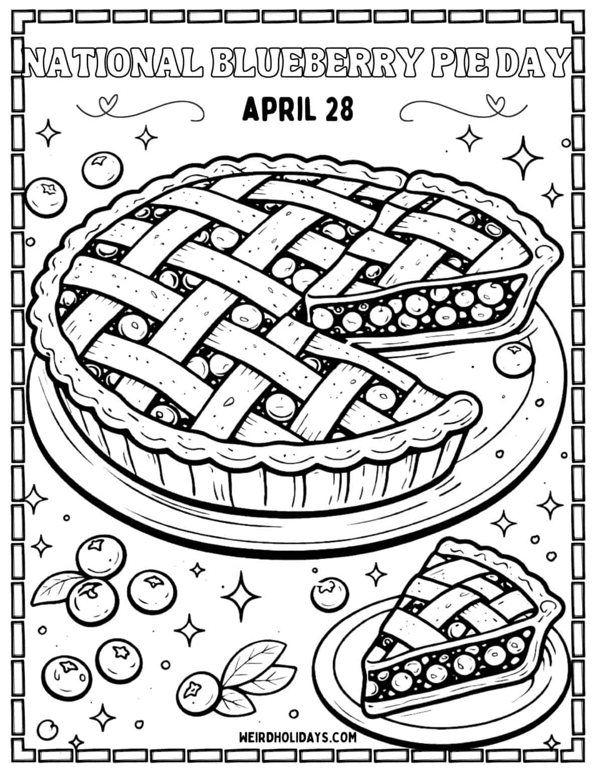 National Blueberry Pie Day (April 28) | Recipes & Coloring Page