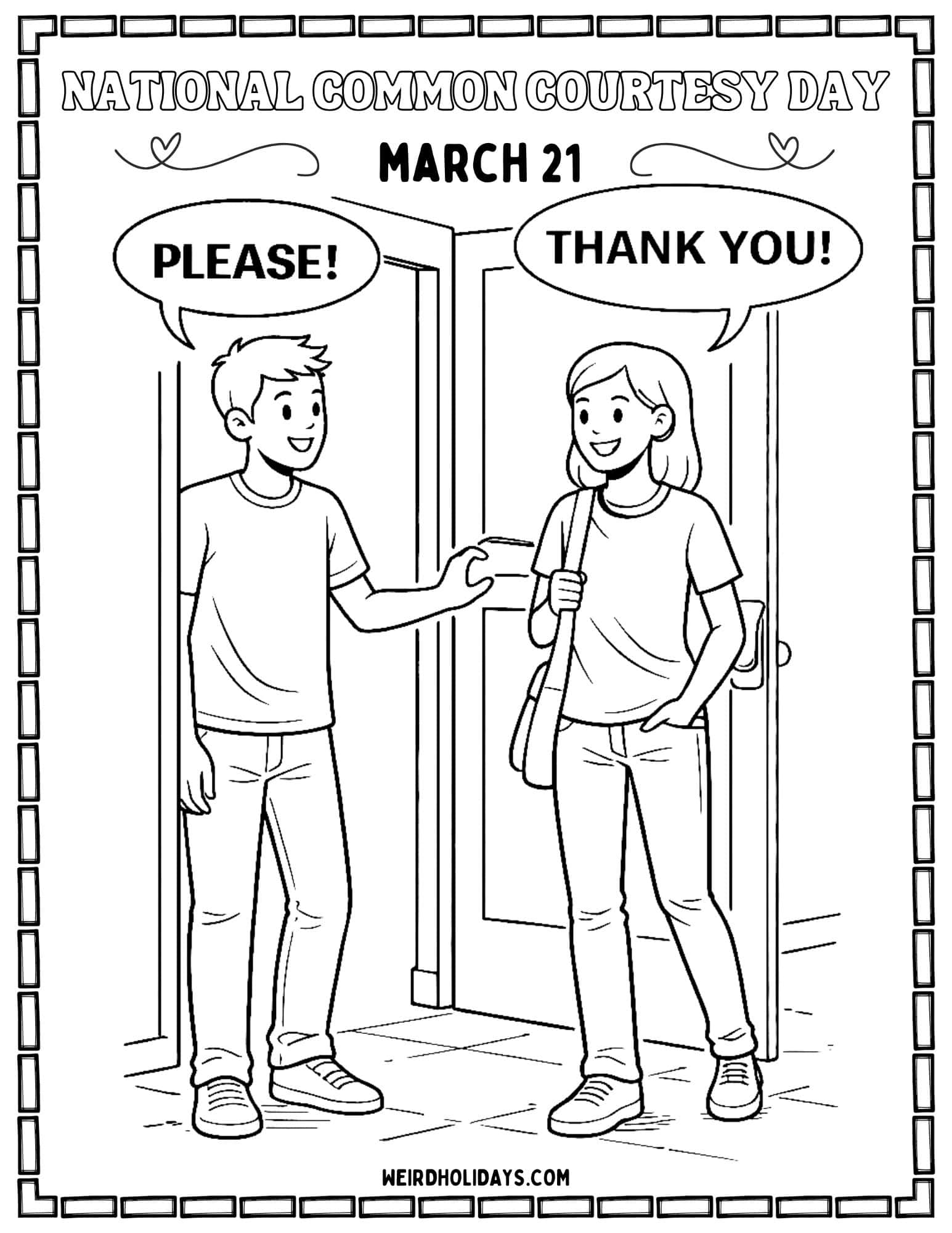 National Common Courtesy Day (March 21) | Activities + Coloring