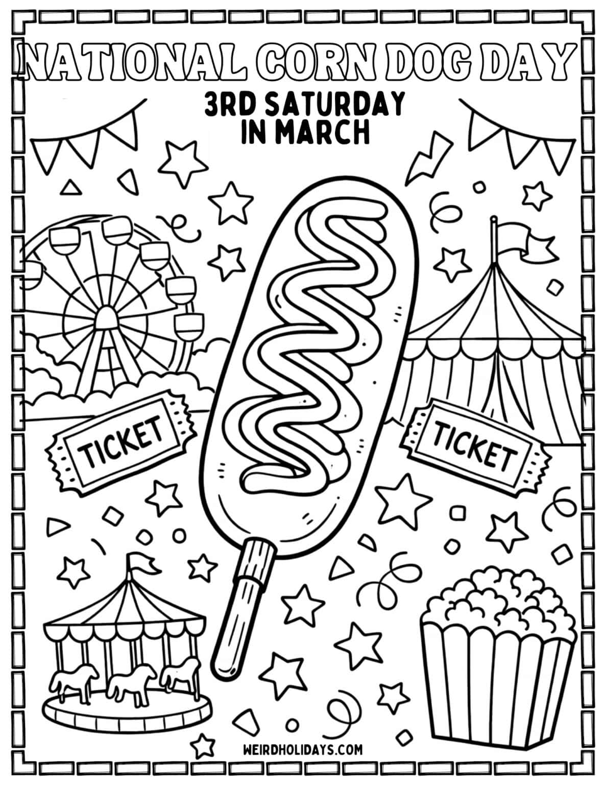 National Corn Dog Day (Third Saturday in March) | & Coloring Page
