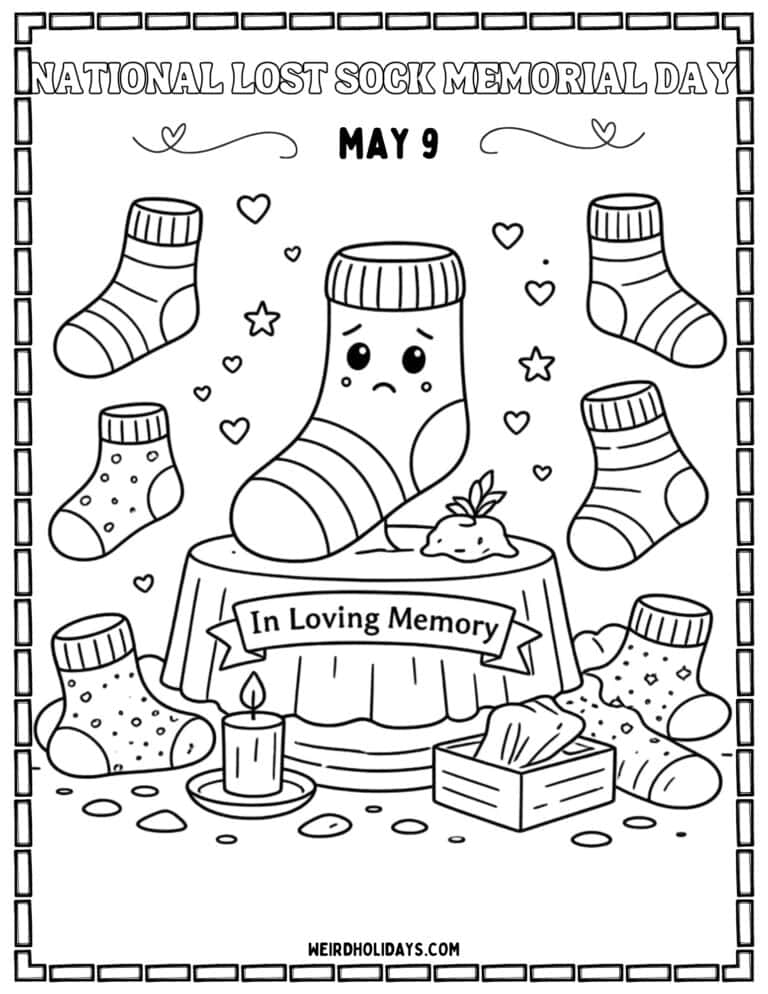 National Lost Sock Memorial Day Ideas (May 9) + Coloring Page