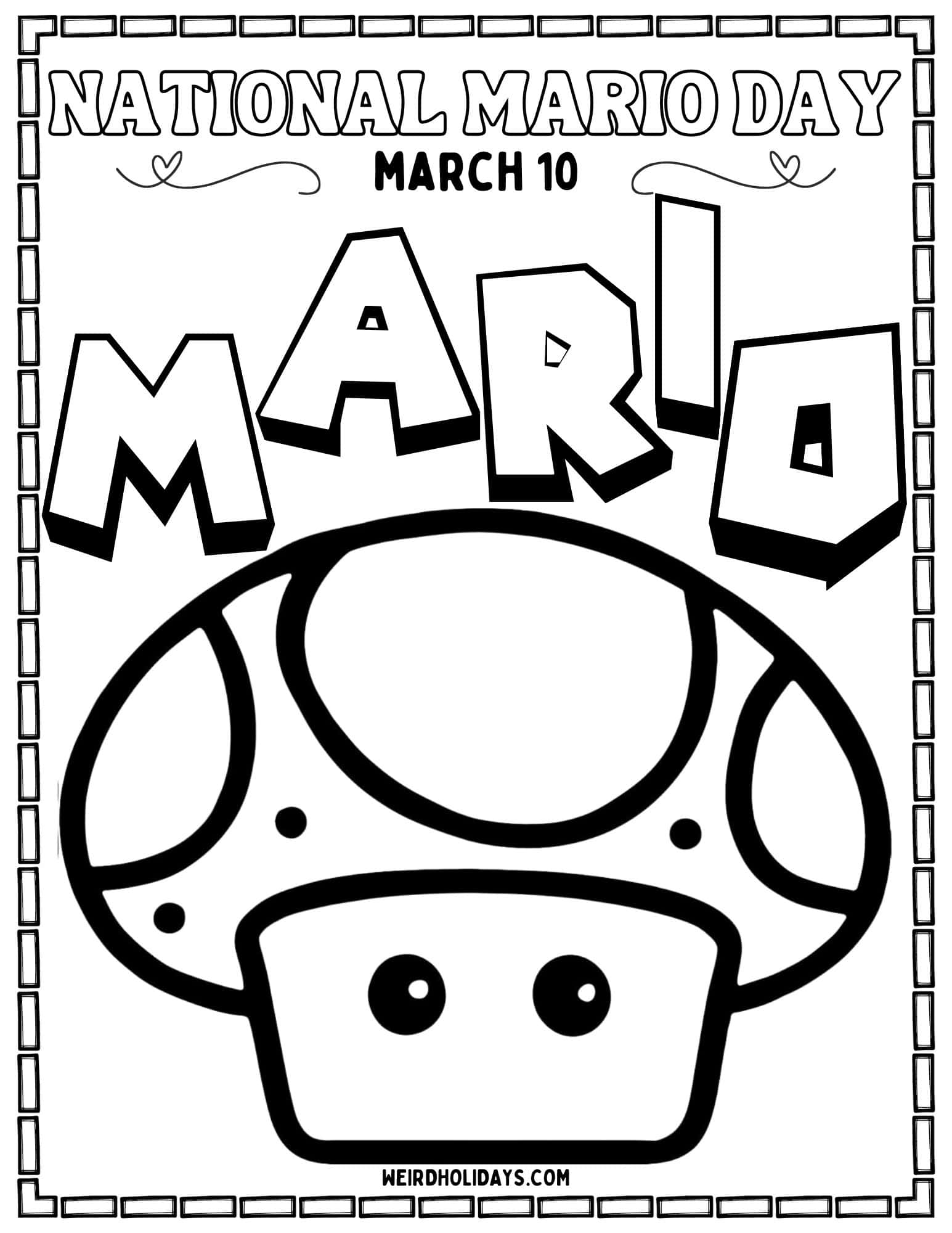 National Mario Day (March 10) | Facts & Free Kids Coloring Page