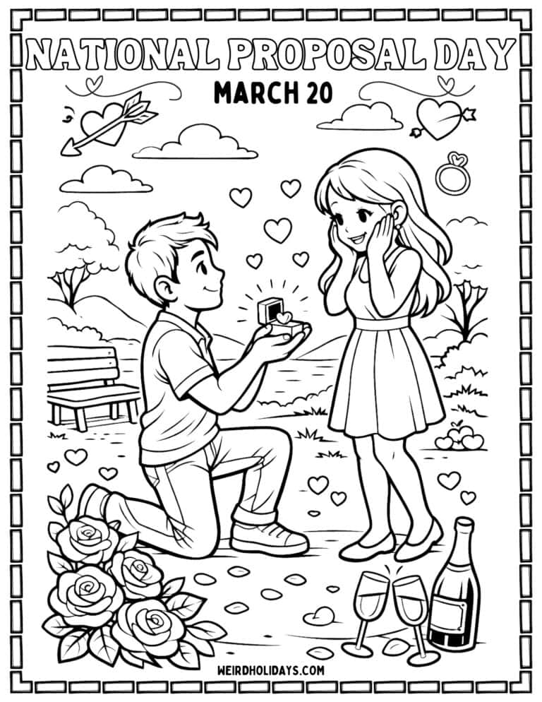 National Proposal Day (March 20) | Facts & Free Coloring Page